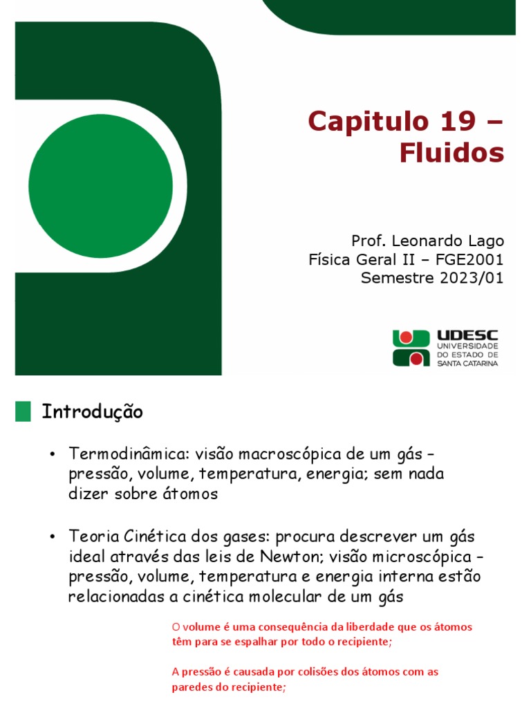 1 Fisica - II - Termodinamica Cinética Dos Gases | PDF | Gases | Temperatura