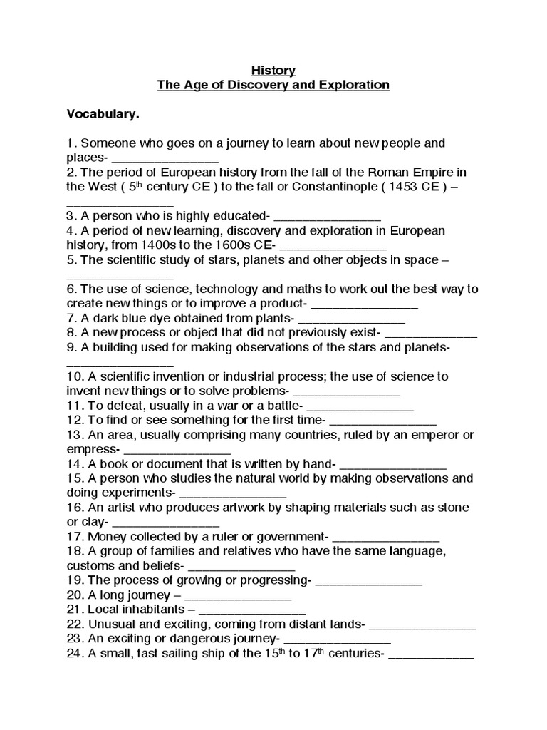 Age of Discovery Vocabulary Quiz | PDF | Science | Christopher Columbus