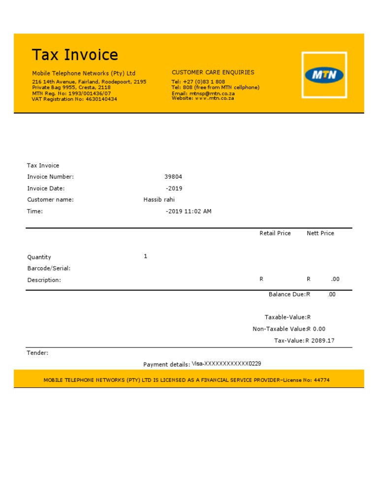 MTN Invoice for iPhone 11 Purchase | PDF