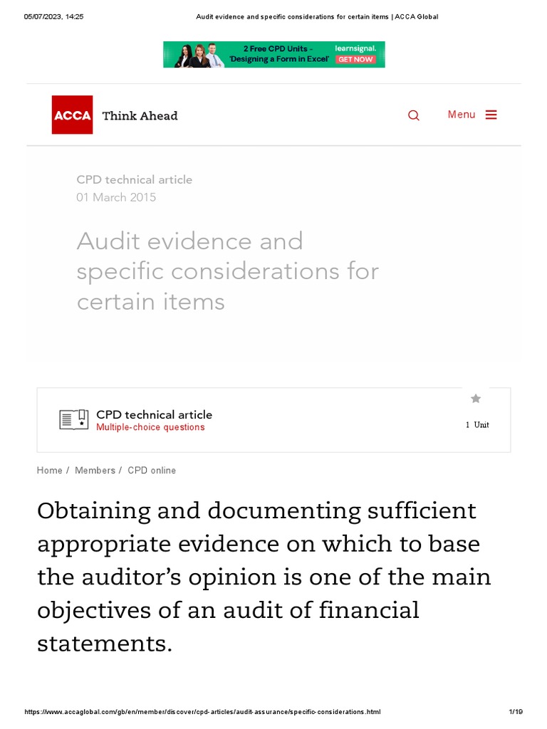 Audit evidence and specific considerations for certain items _ ACCA ...