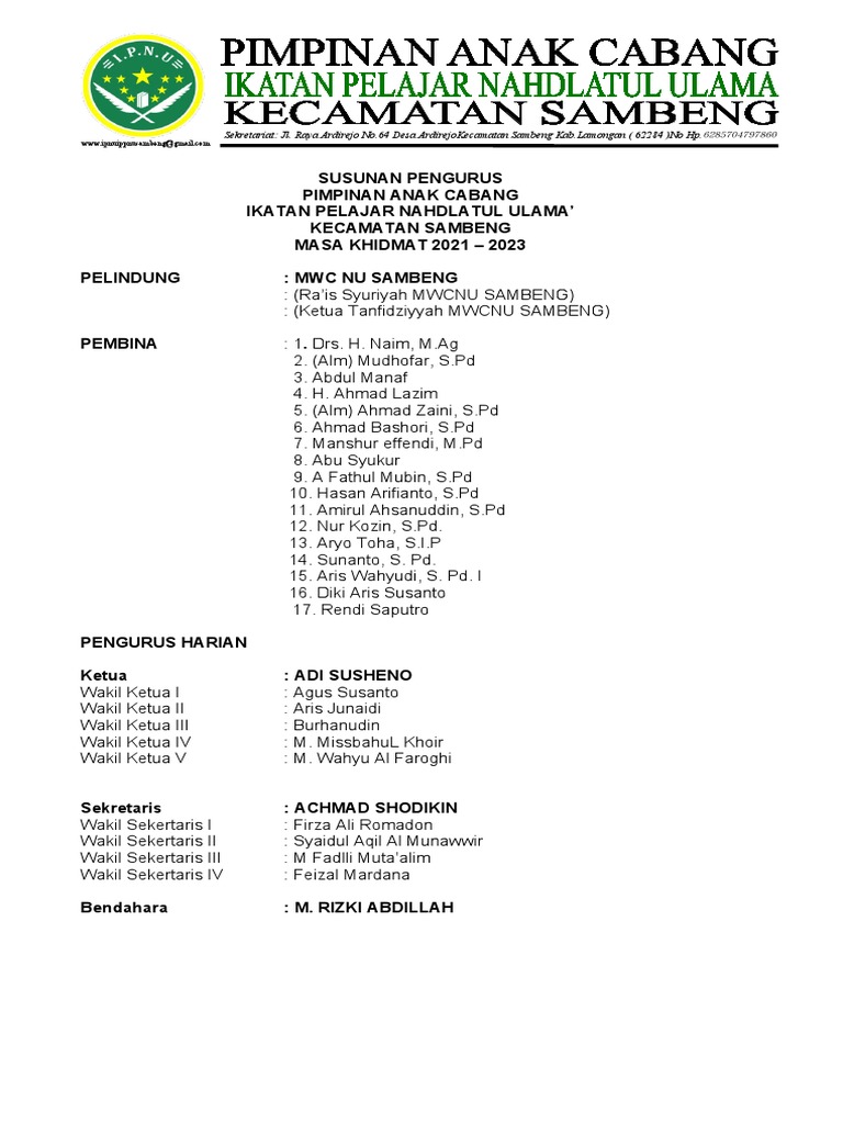 Susunan Pengurus Pac | PDF | Ilmu Sosial | Kesehatan Holistik