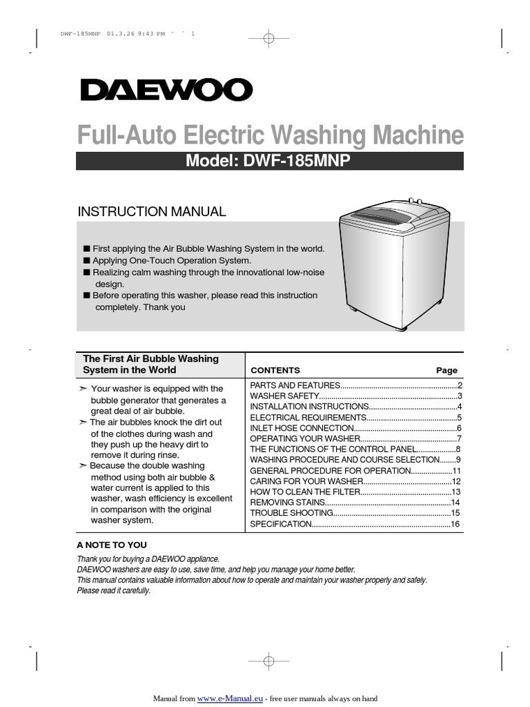 Daewoo DWF 185mnp | PDF | Washing Machine | Tap (Valve)
