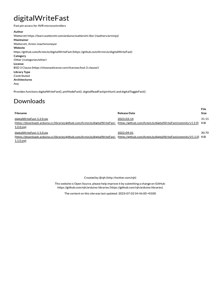 digitalWriteFast - Arduino Libraries | PDF
