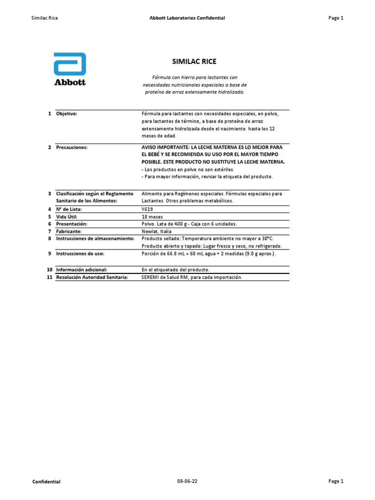 FT Similac Rice | PDF | Leche | Alimentos