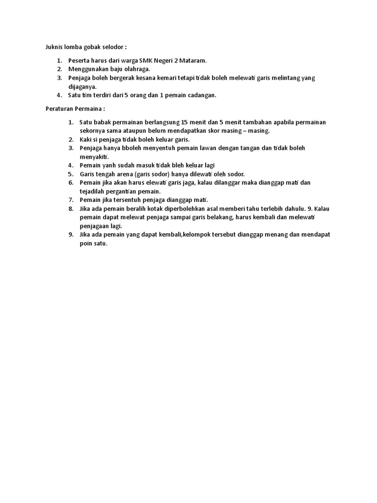 Juknis Gobak Selodor | PDF