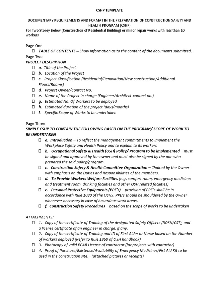 CSHP Checklist | PDF | Occupational Safety And Health | Personal ...