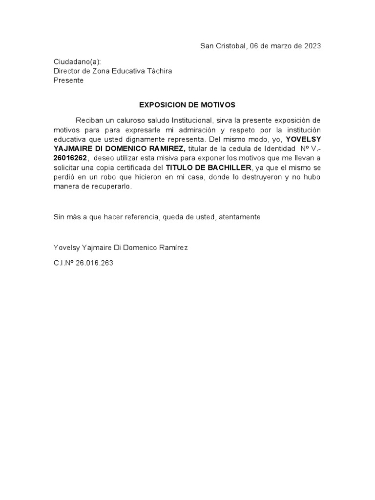 Exposicion de Motivos Zona Educativa | PDF