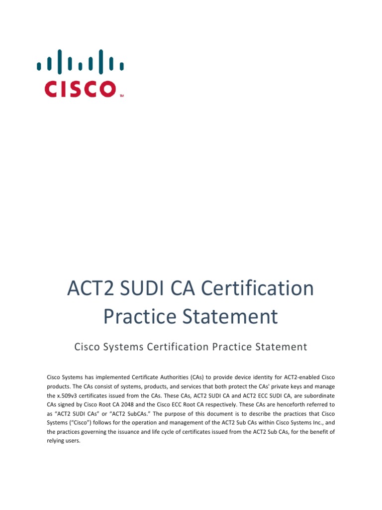 ACT2 SUDI CA CPS v2.1 | PDF | Public Key Certificate | Authentication