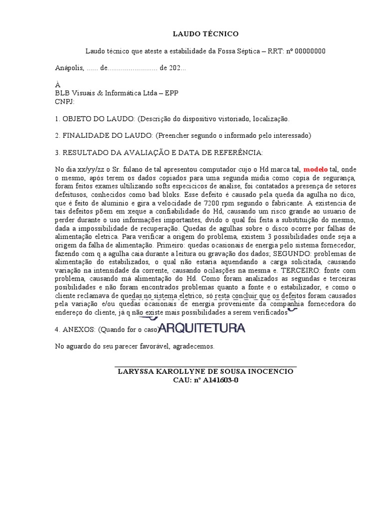 Modelo de Laudo Tecnico | PDF | Computadores