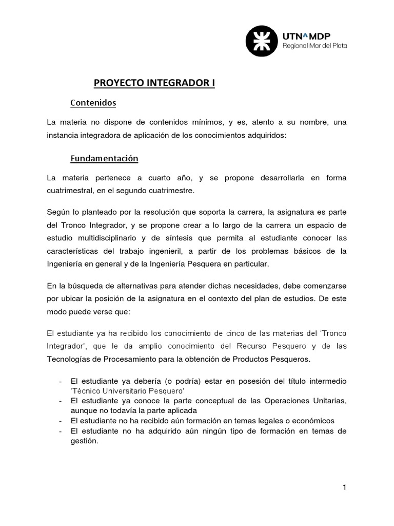Proyecto-integrador-I Utn | PDF | Plan de estudios