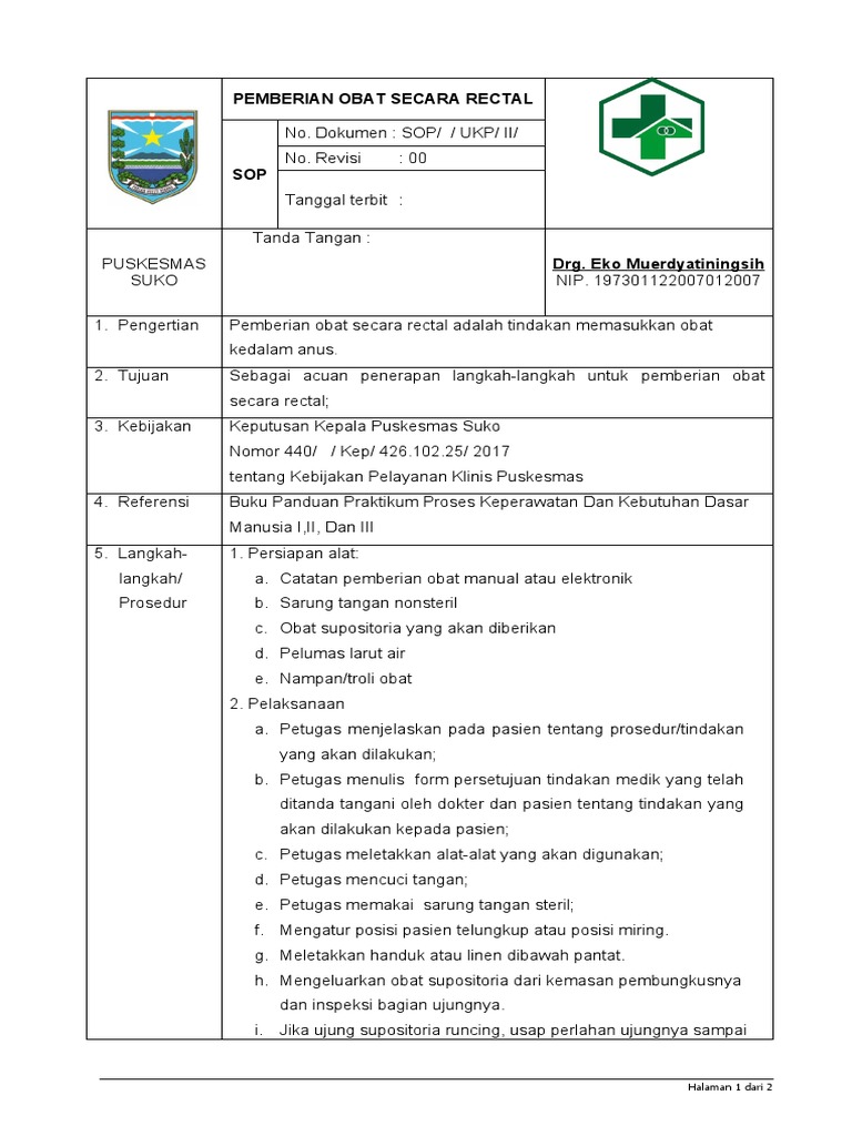 Sop Pemberian Obat Secara Rektal 2017 | PDF