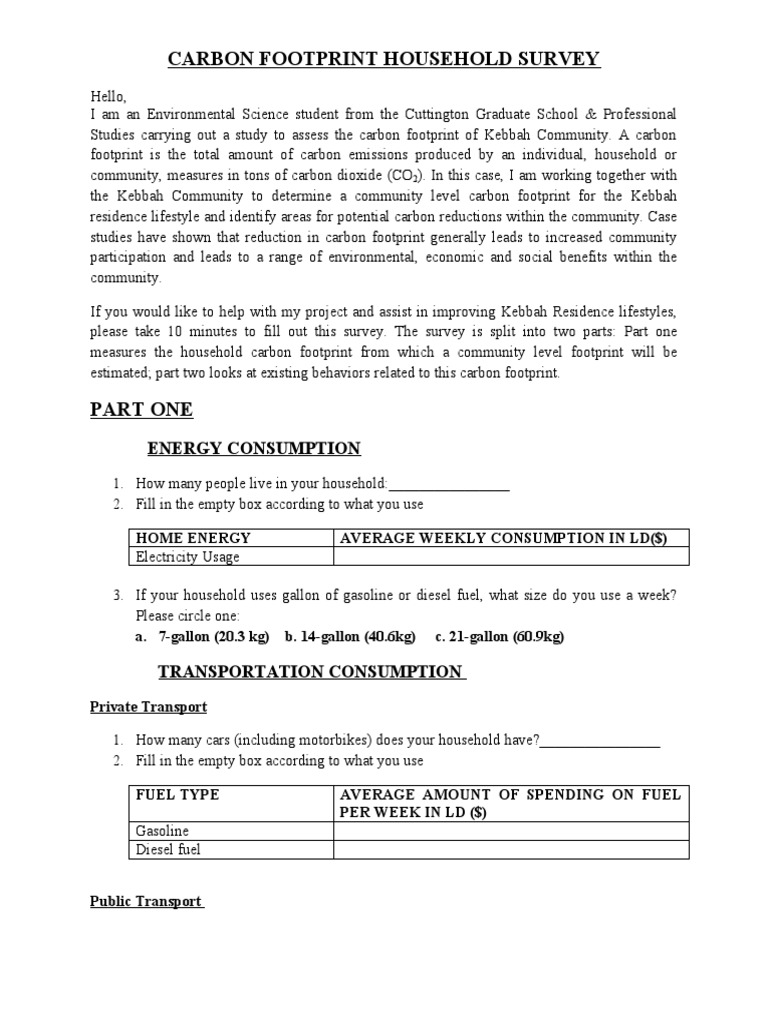 Research Household Questionaire | PDF | Carbon Footprint ...