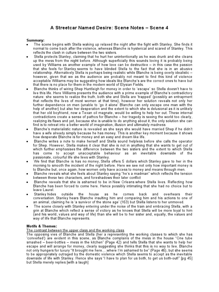 Scene 4 Analysis: A Streetcar Named Desire | PDF
