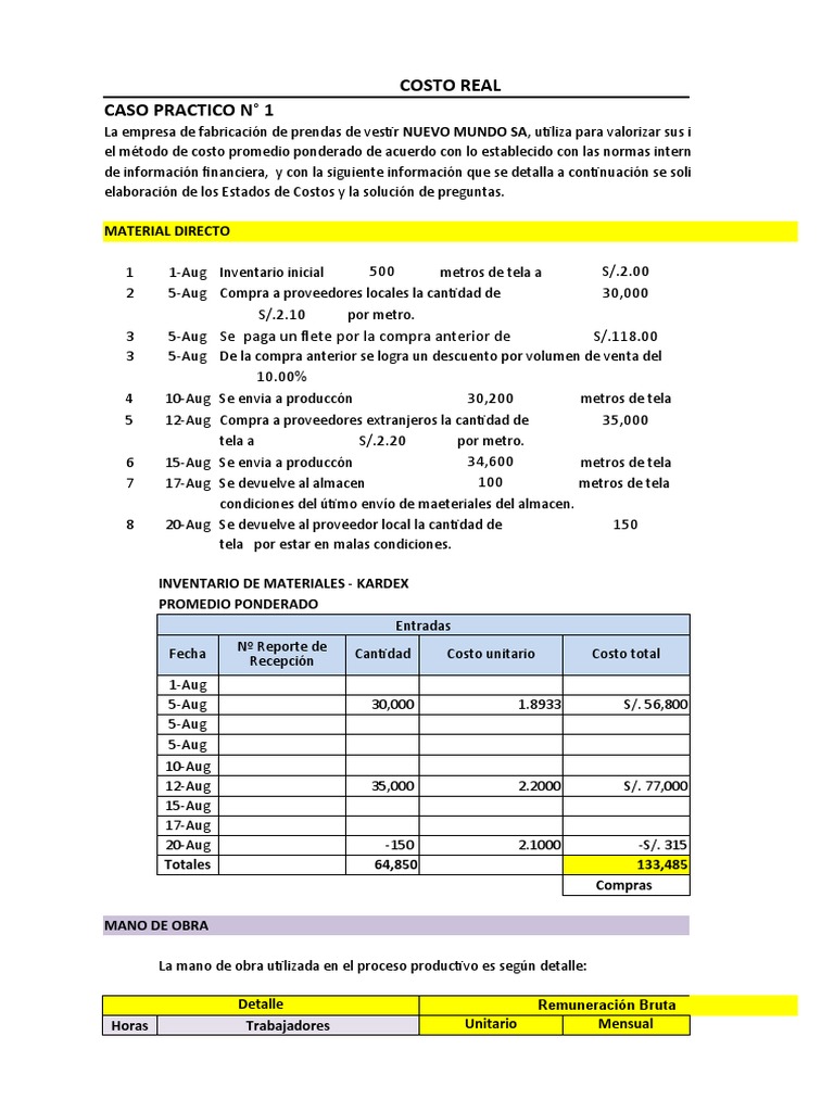 CP37 COSTO REAL - Solución 2020 1 B | PDF | Inventario | Estado de ...