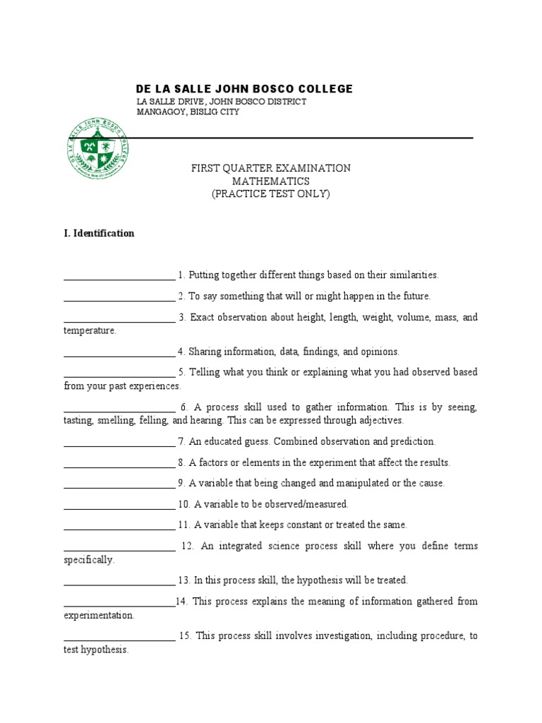 Science Exam With Answer Key | PDF | Experiment | Evidence