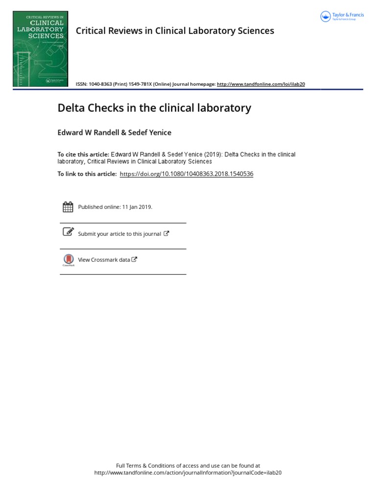 Delta Checks in The Clinical Laboratory 2019 | PDF | Medical Laboratory ...