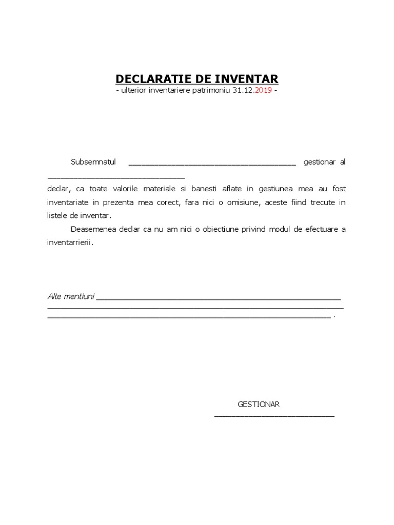 11.declaratie de Inventar Gestionar Dupa Inv | PDF