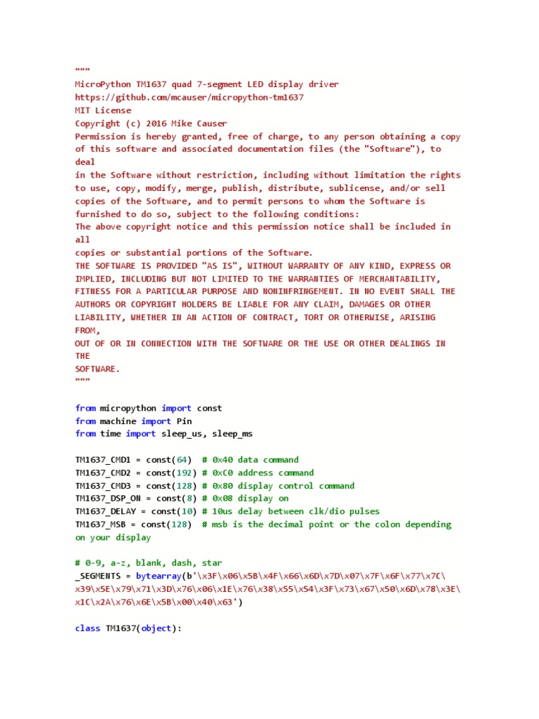 MicroPython TM1637 Quad 7 | PDF | Copyright | String (Computer Science)