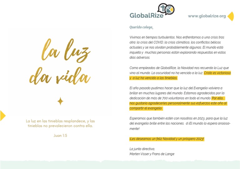 Globalrize Kerstkaart Digitaal Spaans | PDF