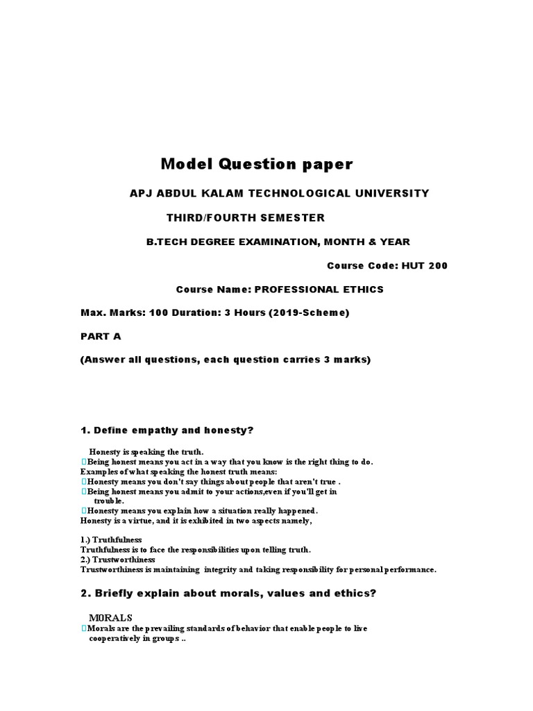 Proffessional Ethics - Q Solving | PDF | Morality | Autonomy