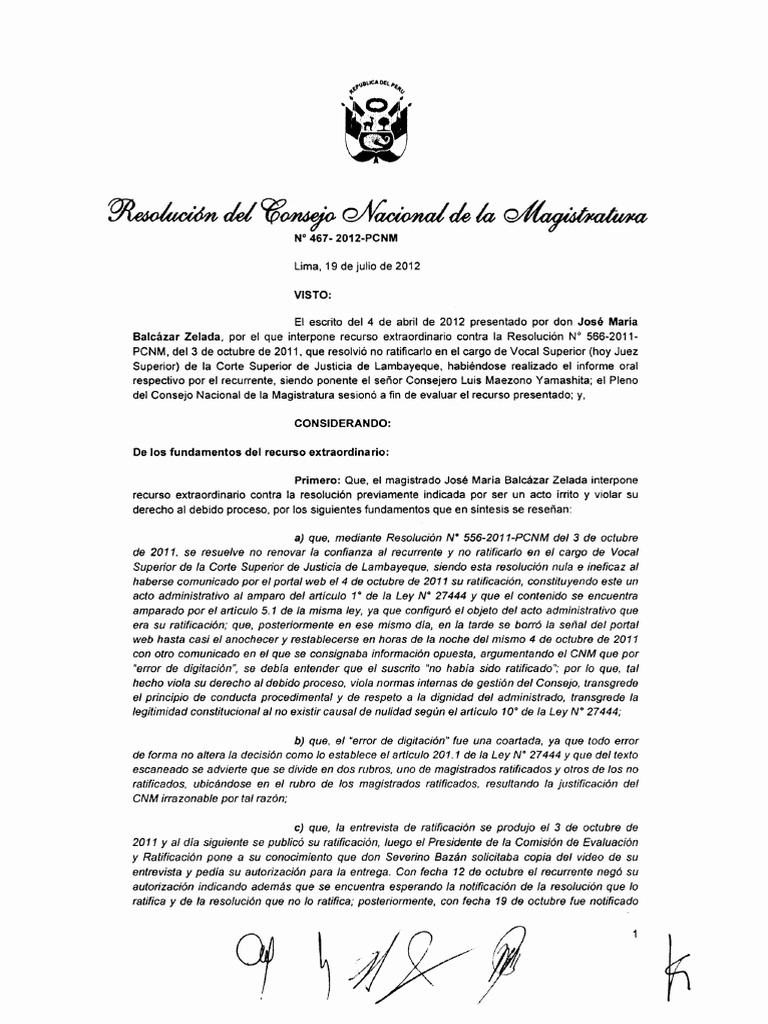 Jose Balcazar Zelada Ratifica No Confianza Cnm 4672012 Pdf Debido