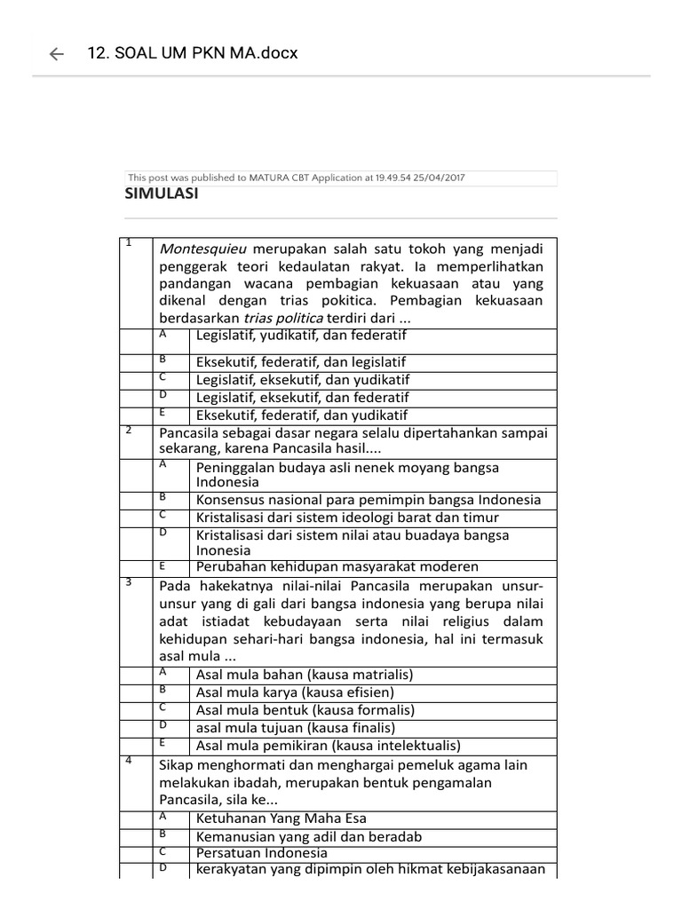 Soal Um PKN Ma | PDF