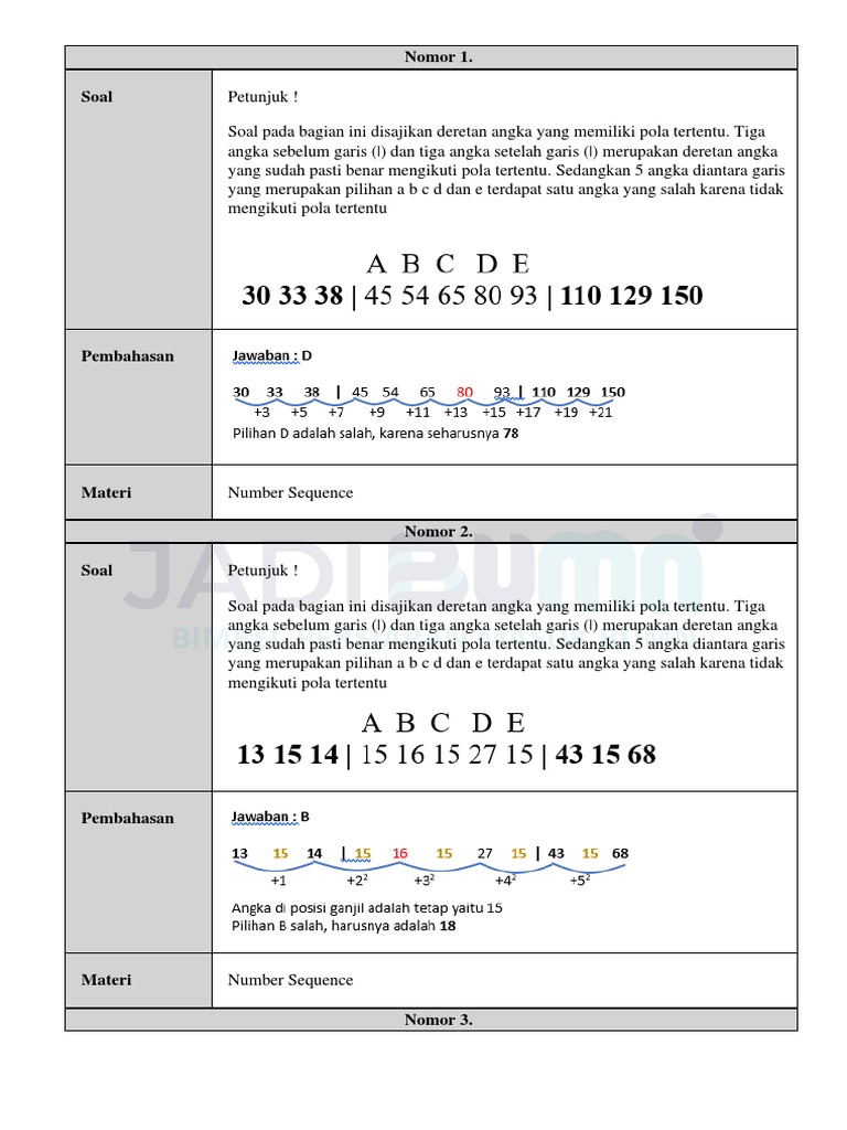 Latihan Soal Number Sequence | PDF