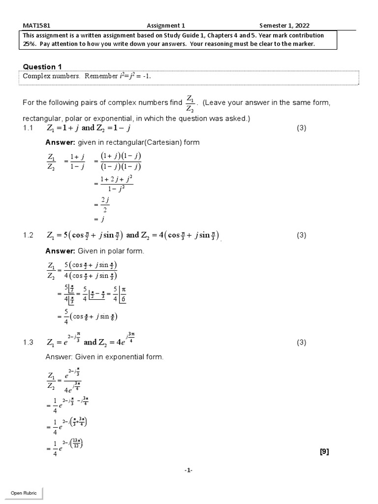 MAT1581 Complex Numbers Assignment | PDF | Complex Number | Euclidean Geometry
