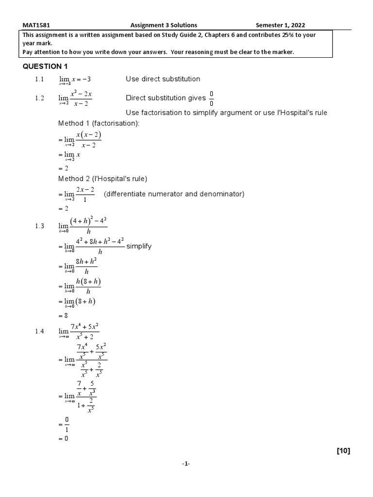 MAT1581 Assignment 3 - Solutions | PDF | Derivative | Trigonometric Functions