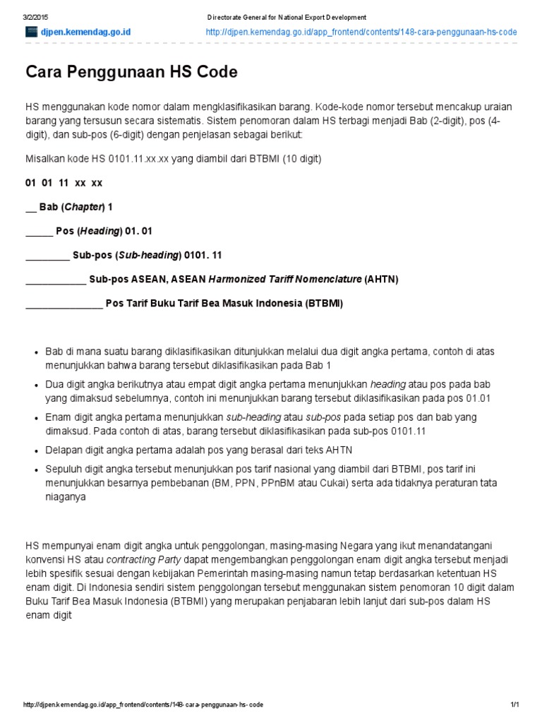 Cara Penggunaan HS Code | PDF