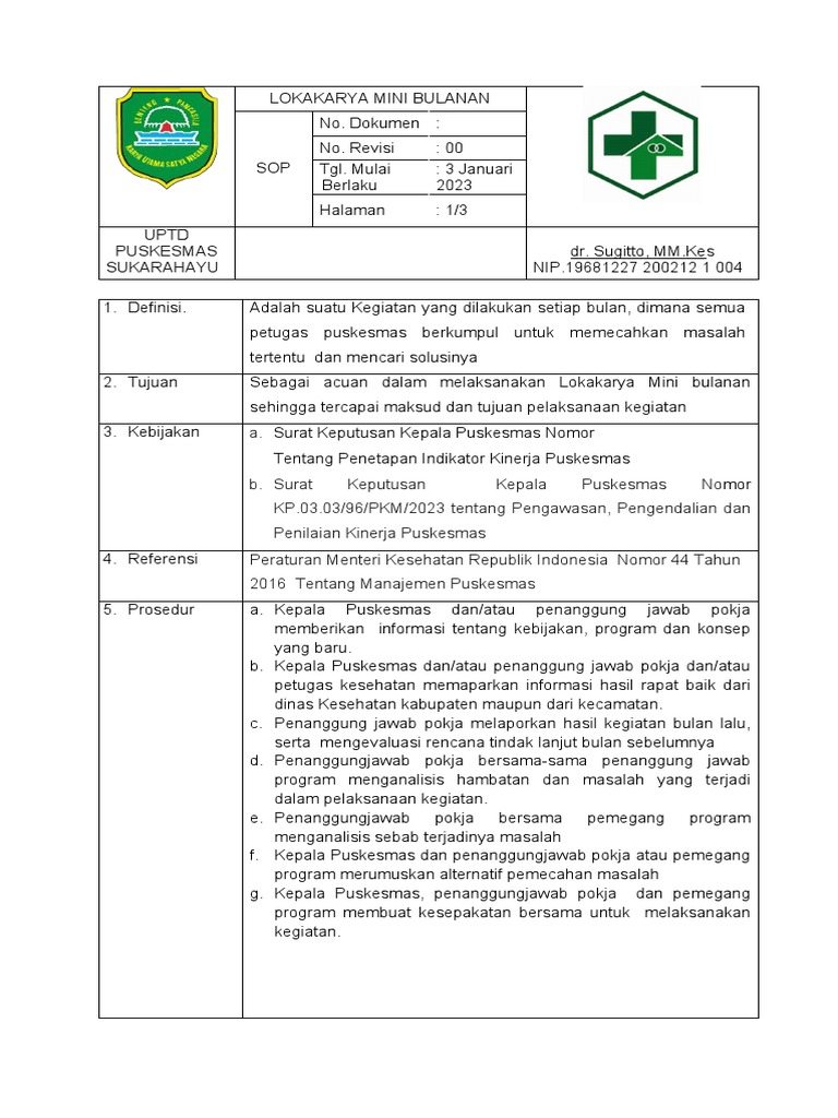 SOP Lokakarya Mini | PDF | Karier & Perkembangan | Bisnis