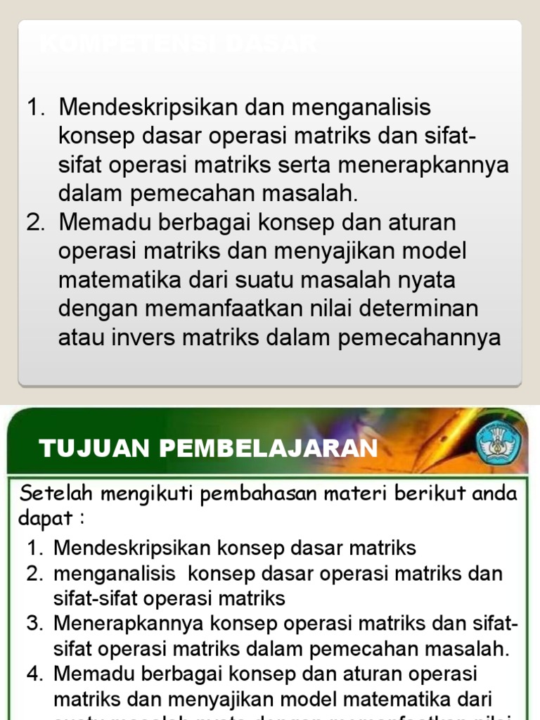 Operasi dan Konsep Dasar Matriks | PDF | Metode & Bahan Ajar