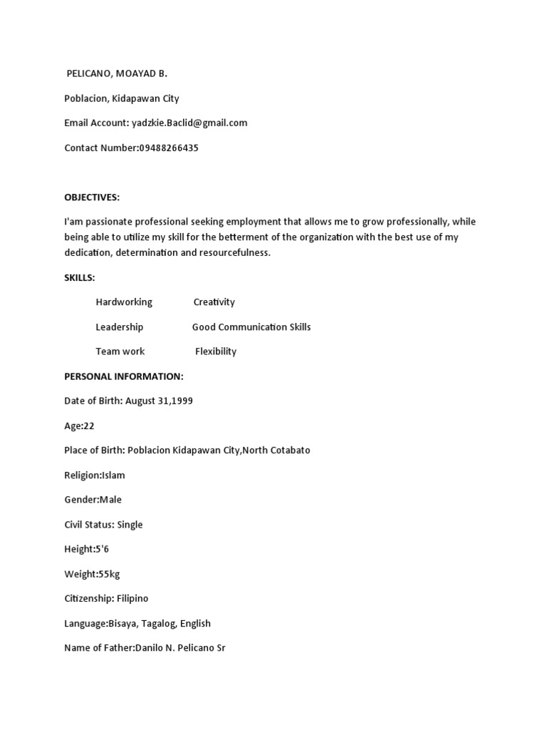 Professional Profile of Moayad Pelicano | PDF