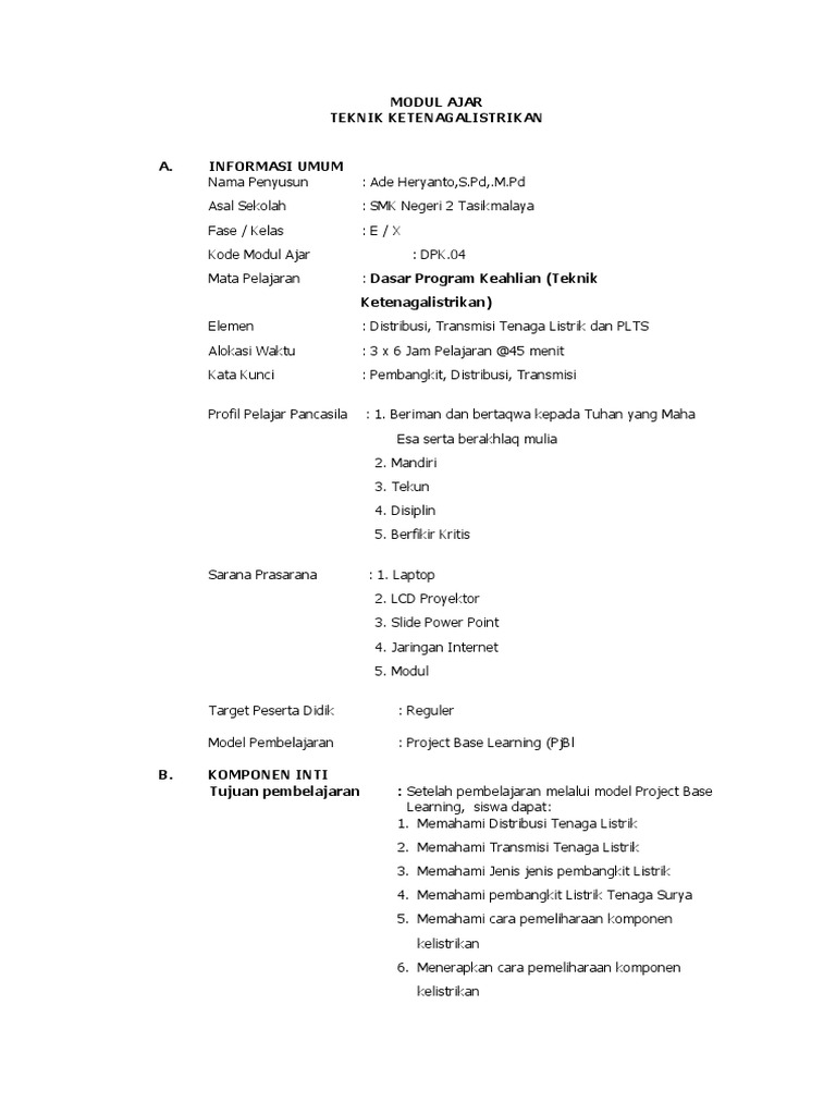 Contoh Modul Ajar Titl | PDF