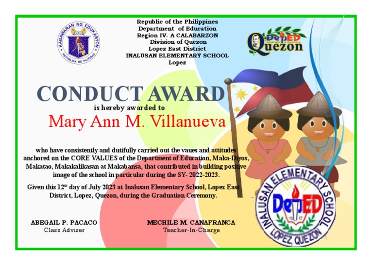 Conduct Award for Mary Ann Villanueva | PDF
