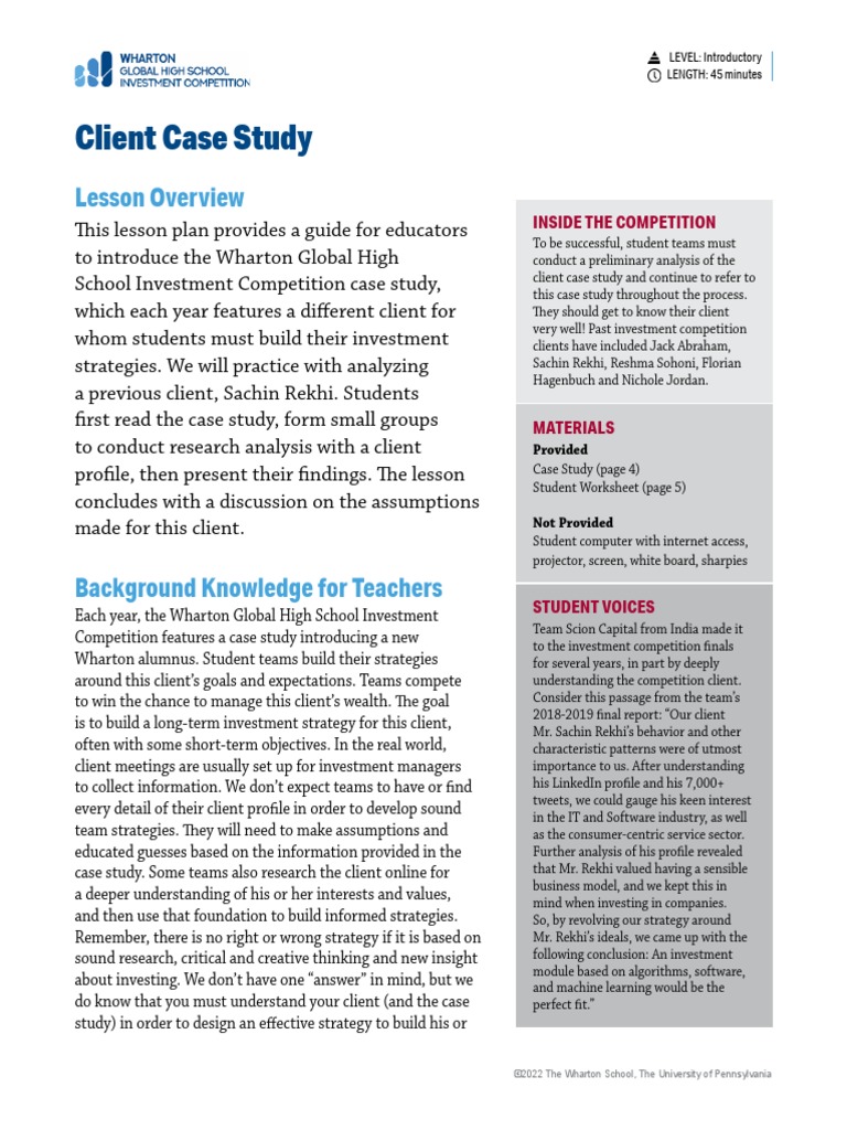 Competition Skills 4.1 Client Case Study | PDF | Investing | Investment Management