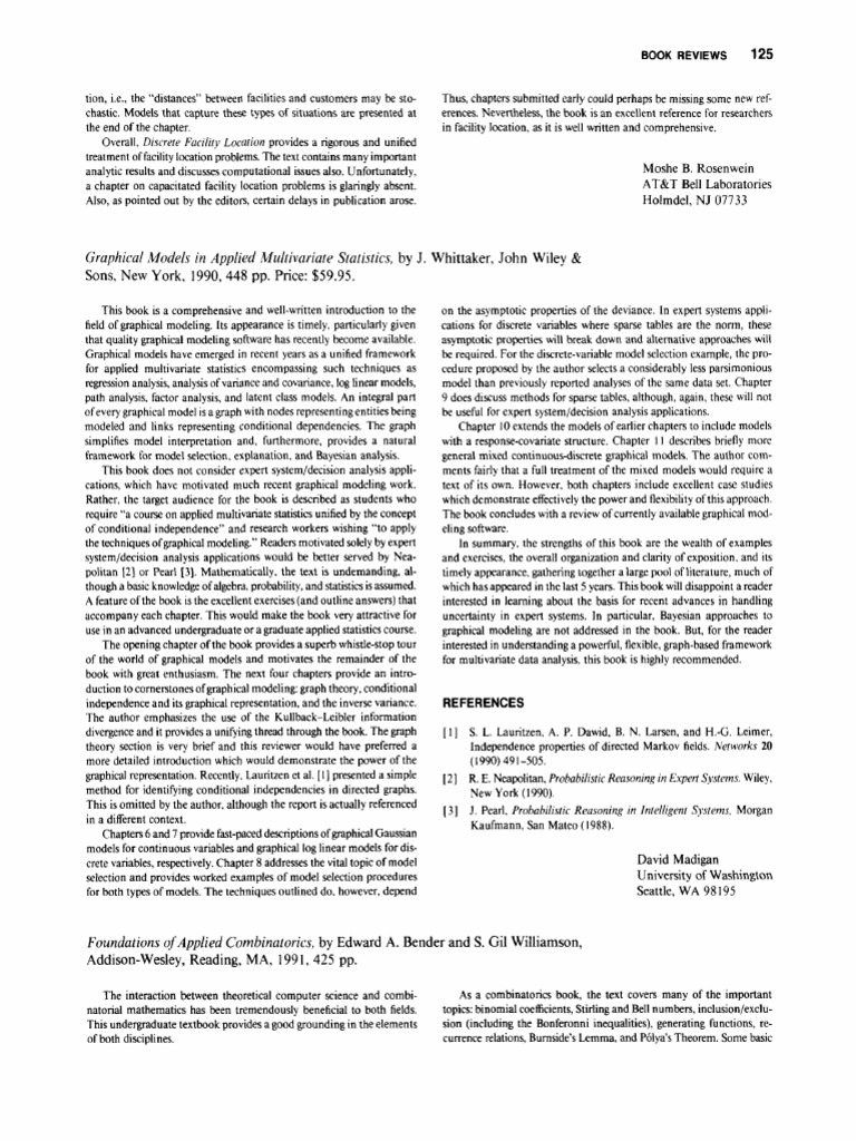 John 1990, Price: $59.95.: Graphical Models in Applied Multivariate ... John 1990, Price: $59.95.: Graphical Models in Applied Multivariate ...