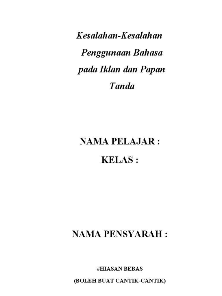 Contoh Folio Lengkap BM Sem 1 | PDF | Seni & Disiplin Bahasa