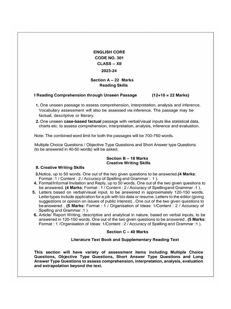 English Core SrSec 2023-24 | PDF