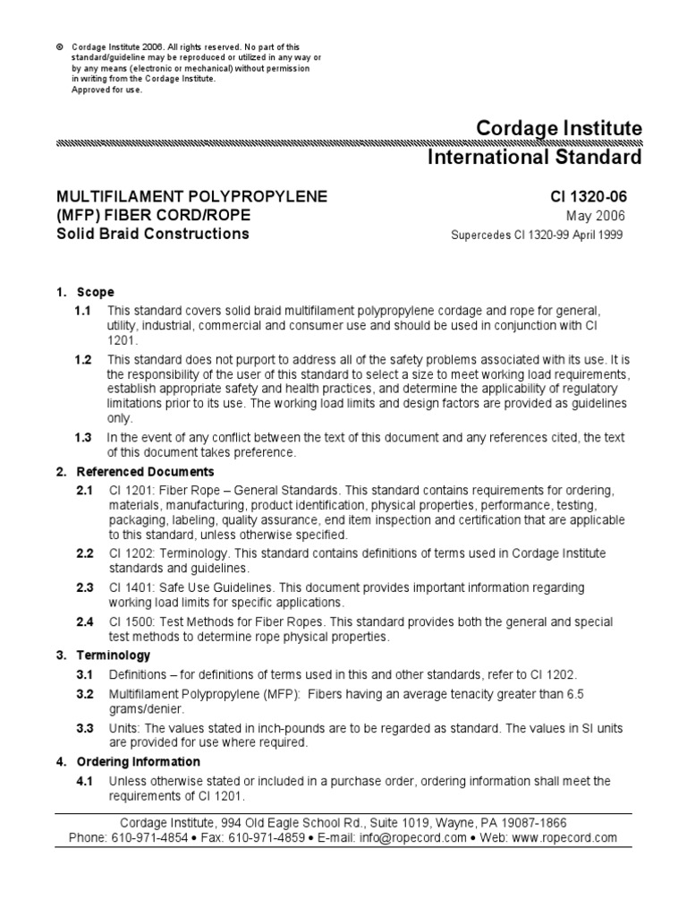 Cordage Institute International Standard - The Cordage Institute | PDF ...