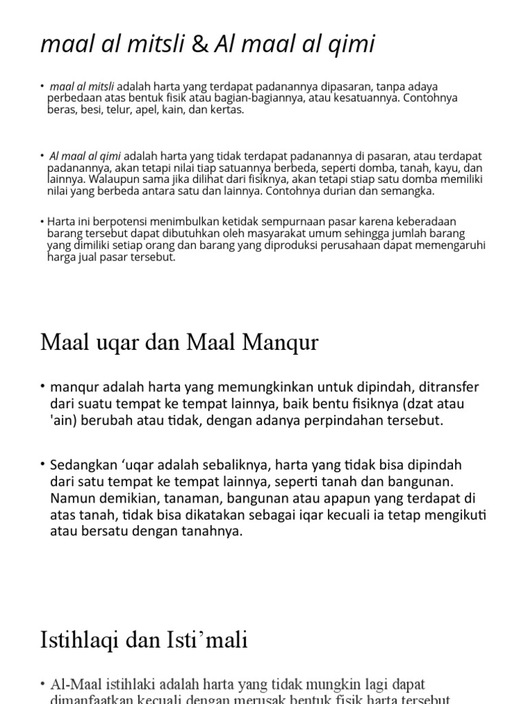 Harta Mitsli dan Qimi dalam Ekonomi | PDF