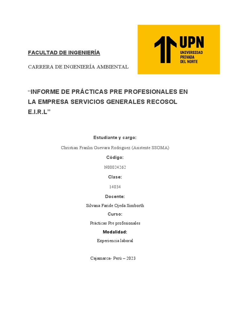Informe de Prácticas en Recosol E.I.R.L. | PDF | Calidad (comercial ...