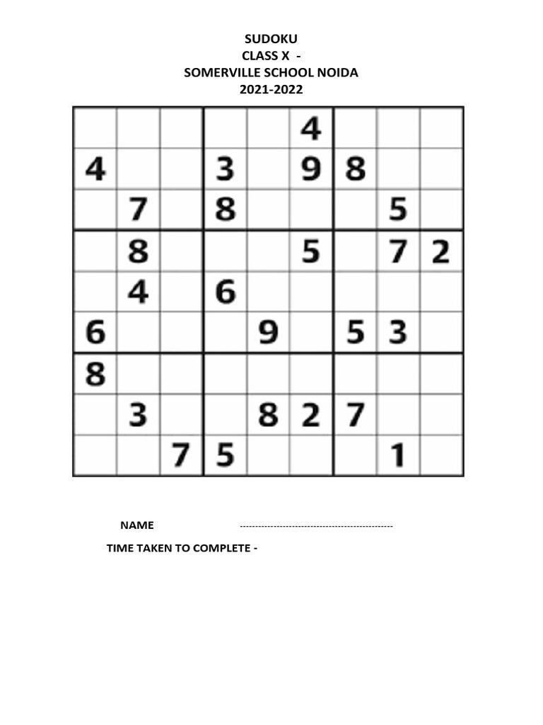 Sudoku Class X | PDF