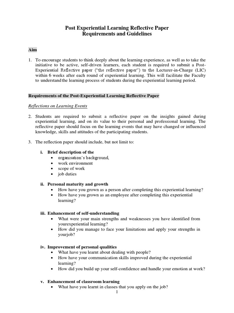 Guidelines For Post Experiential Reflective Paper | PDF | Learning ...