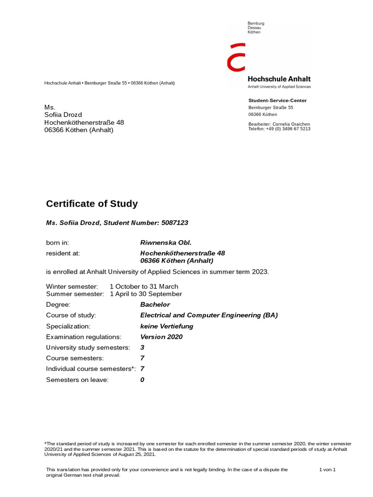 Study Certificate | PDF