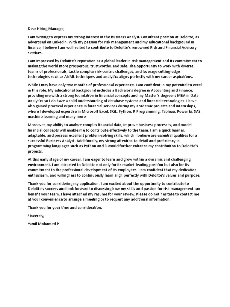 Deloitte - Cover Letter | Download Free PDF | Analytics | Learning