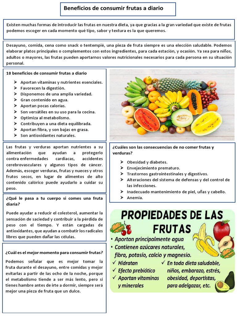 10 Beneficios de Comer Frutas Diarias | PDF | Alimentos | Dieta