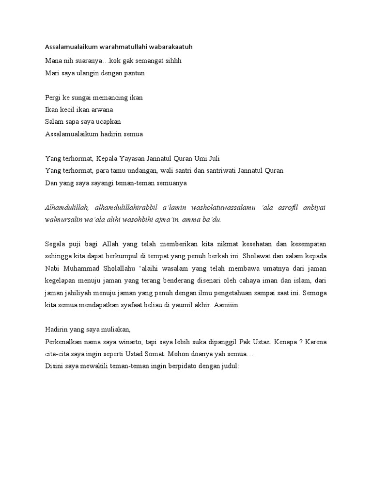 Contoh Pidato Untuk Dai Cilik | PDF