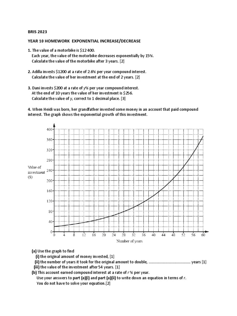 Year 10 Homework; Exponential increase and decrease._025846 | PDF