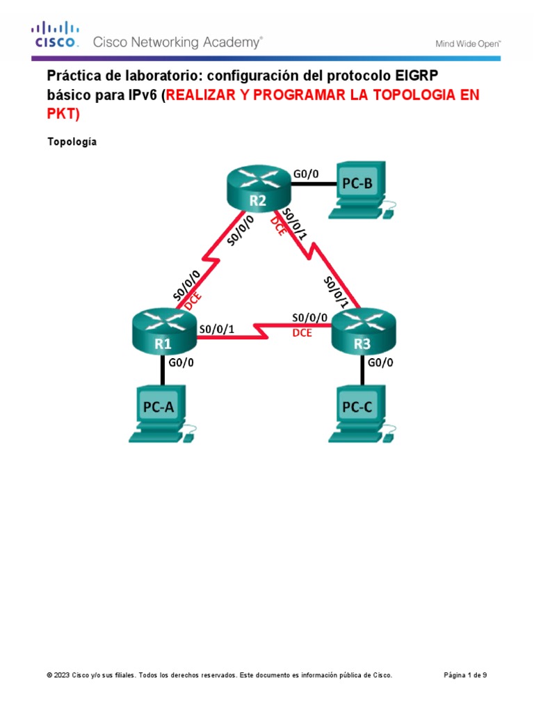 6.4.3.5 Lab - Configuring Basic EIGRP For IPv6 | PDF | Enrutador (Computación) | Yo Pv6